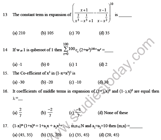 JEE Mathematics Binomial Theorem MCQs Set A with Answers